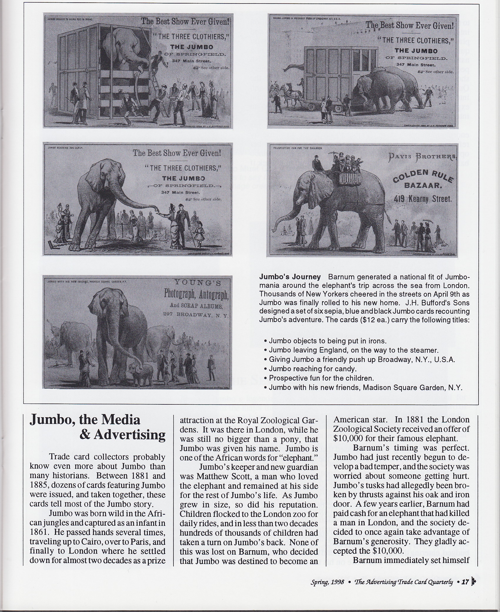 P.T. Barnum Circus Elephant Jumbo | Victorian Card Hub